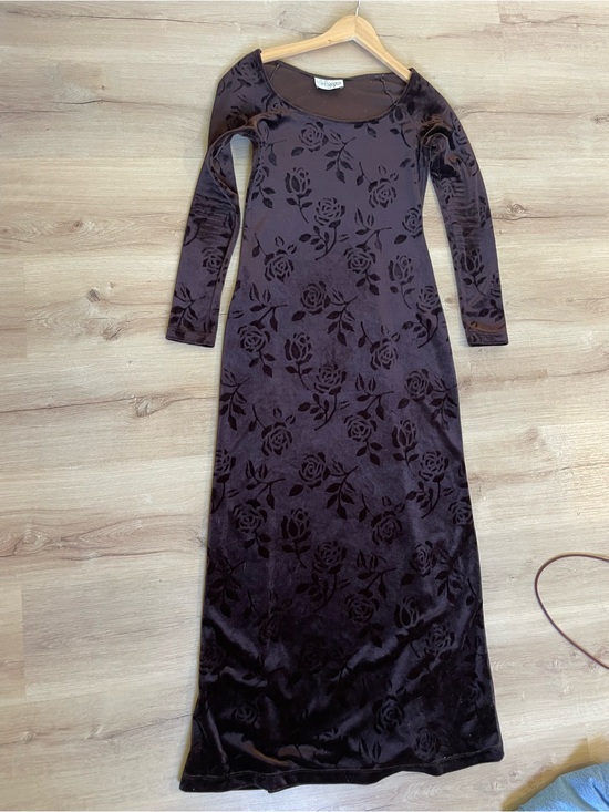 Vintage | Dresses | Vintage Brown Velvet Maxi Dress | Poshmark